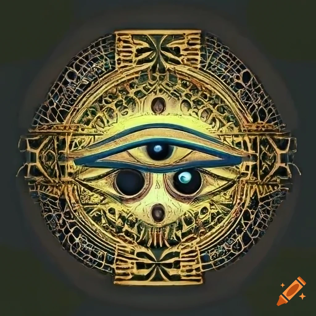 Gold cyberpunk Eye of Horus with sacred symbols and geometry patterns ...