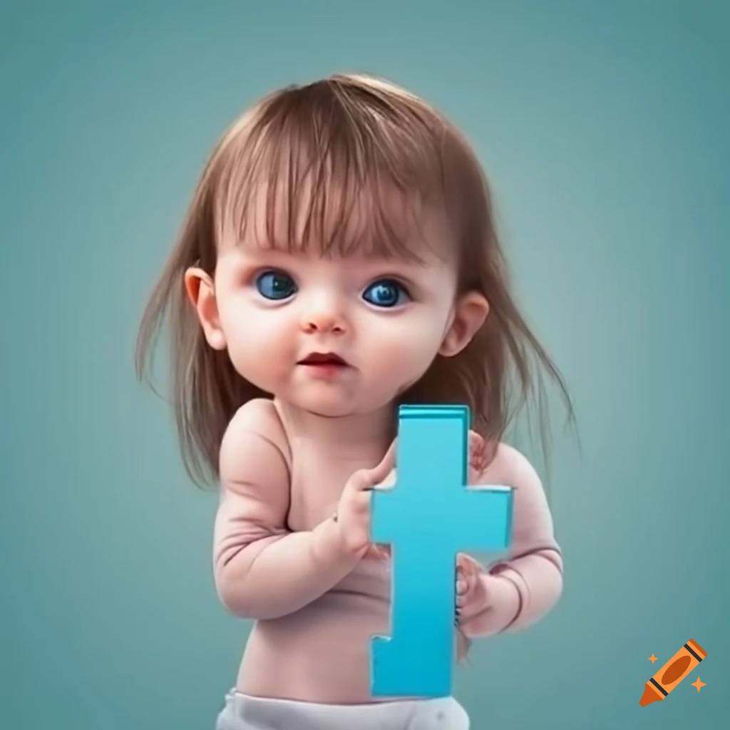 Cute baby girl holding a blue letter t on Craiyon