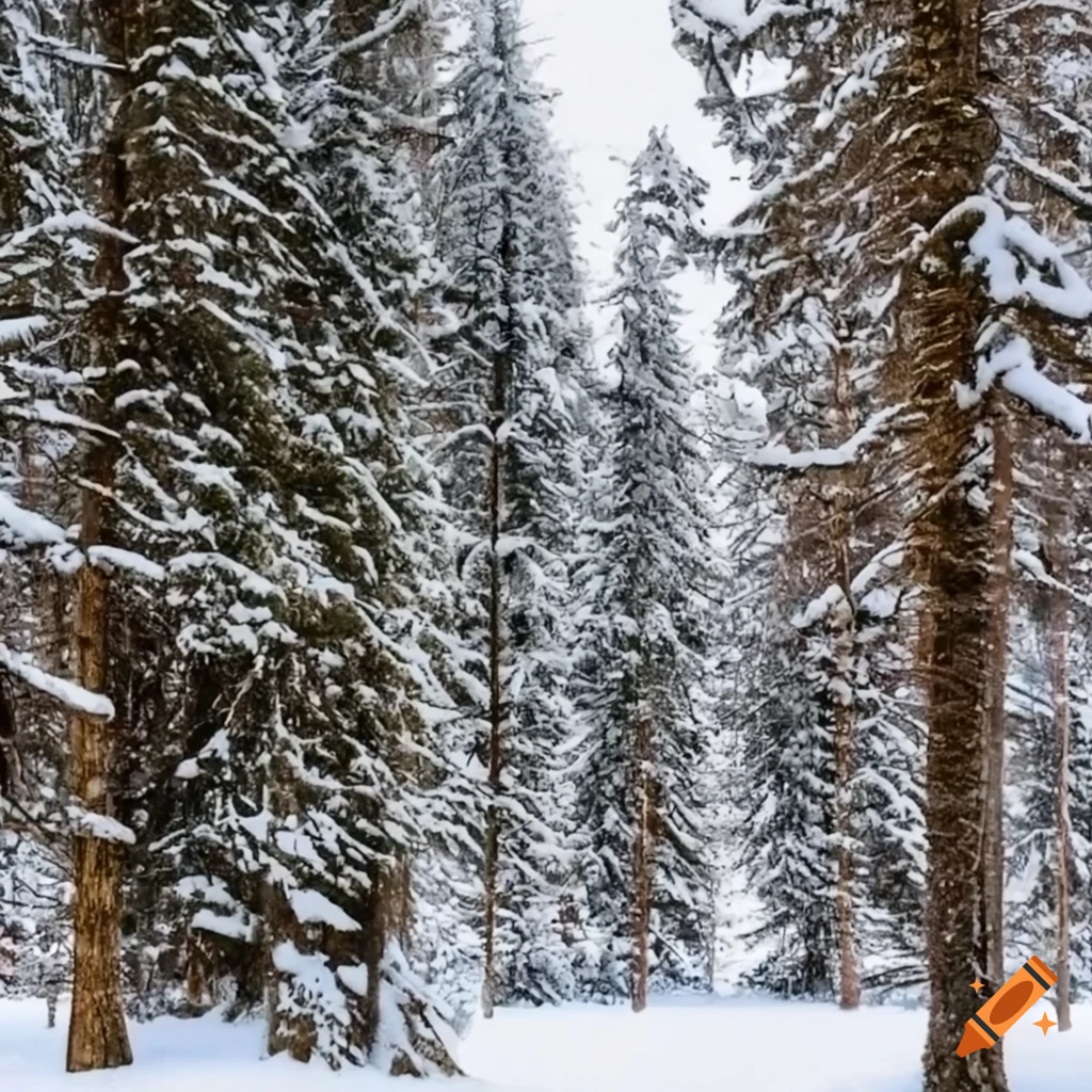 Snow-covered spruce forest in winter on Craiyon