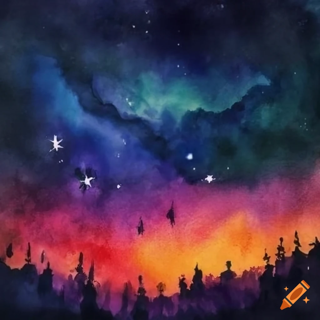 Night sky watercolor painting on Craiyon