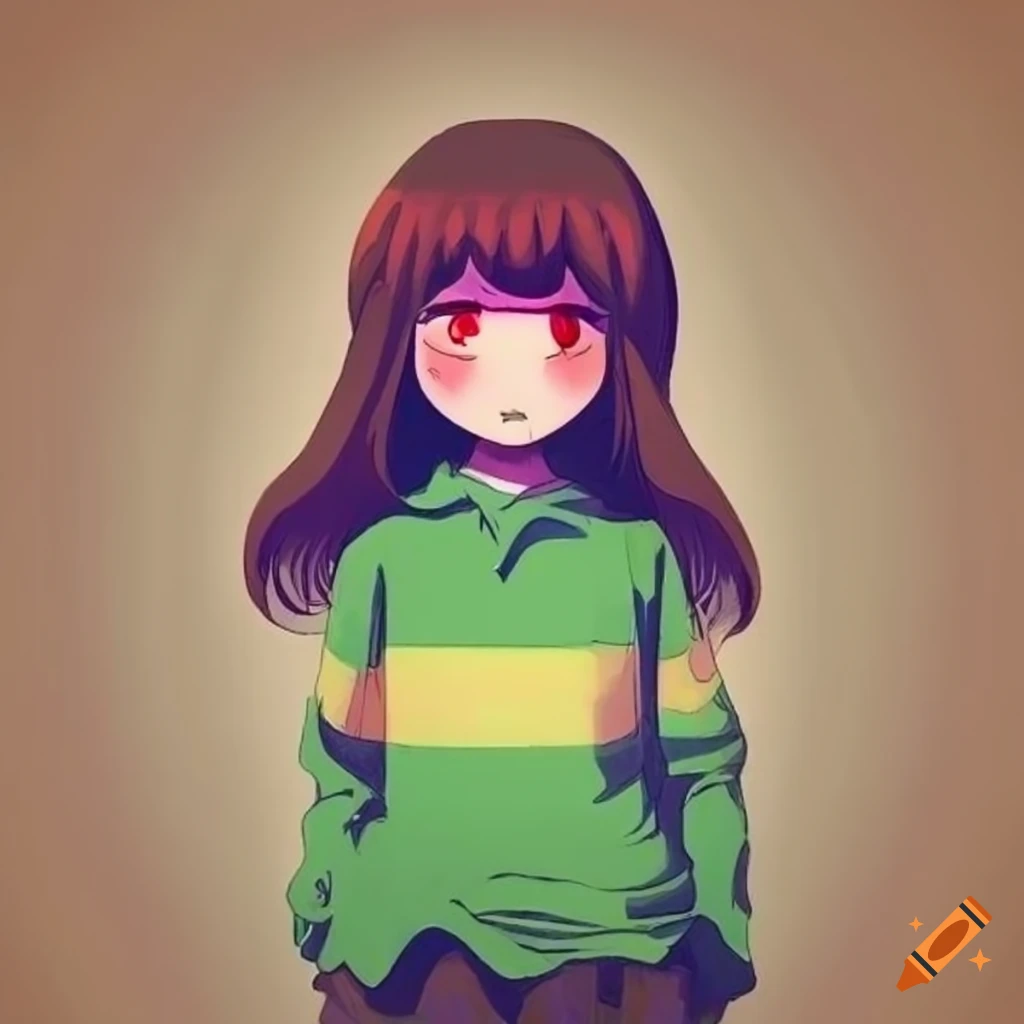 Illustration of chara from undertale in a vintage jar on Craiyon