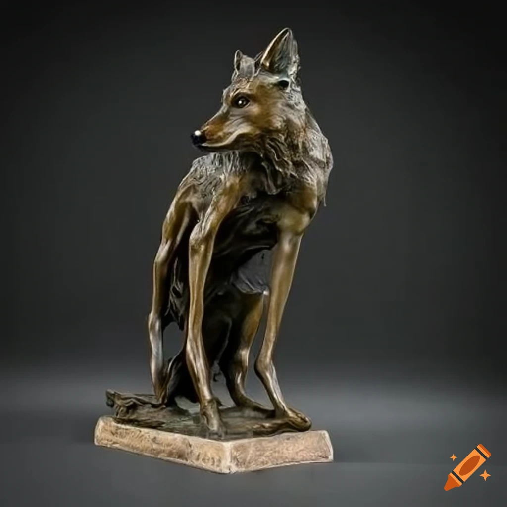 Bronze statue of a proud coyote in camille claudel style on Craiyon