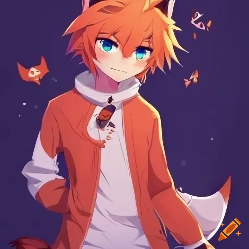 Cute anime catboy with fox-like features in vector art style on Craiyon