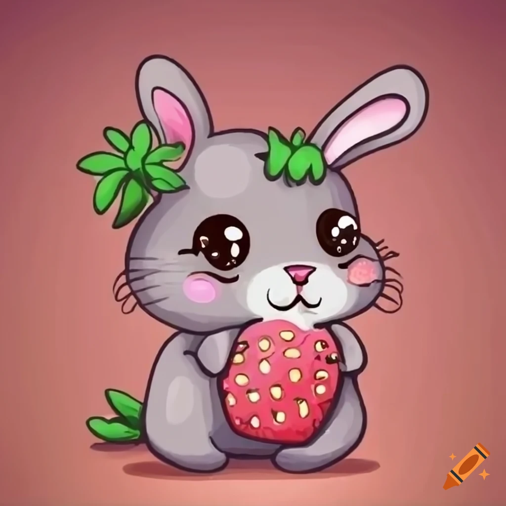 Adorable rabbit holding a strawberry in kawaii style on Craiyon