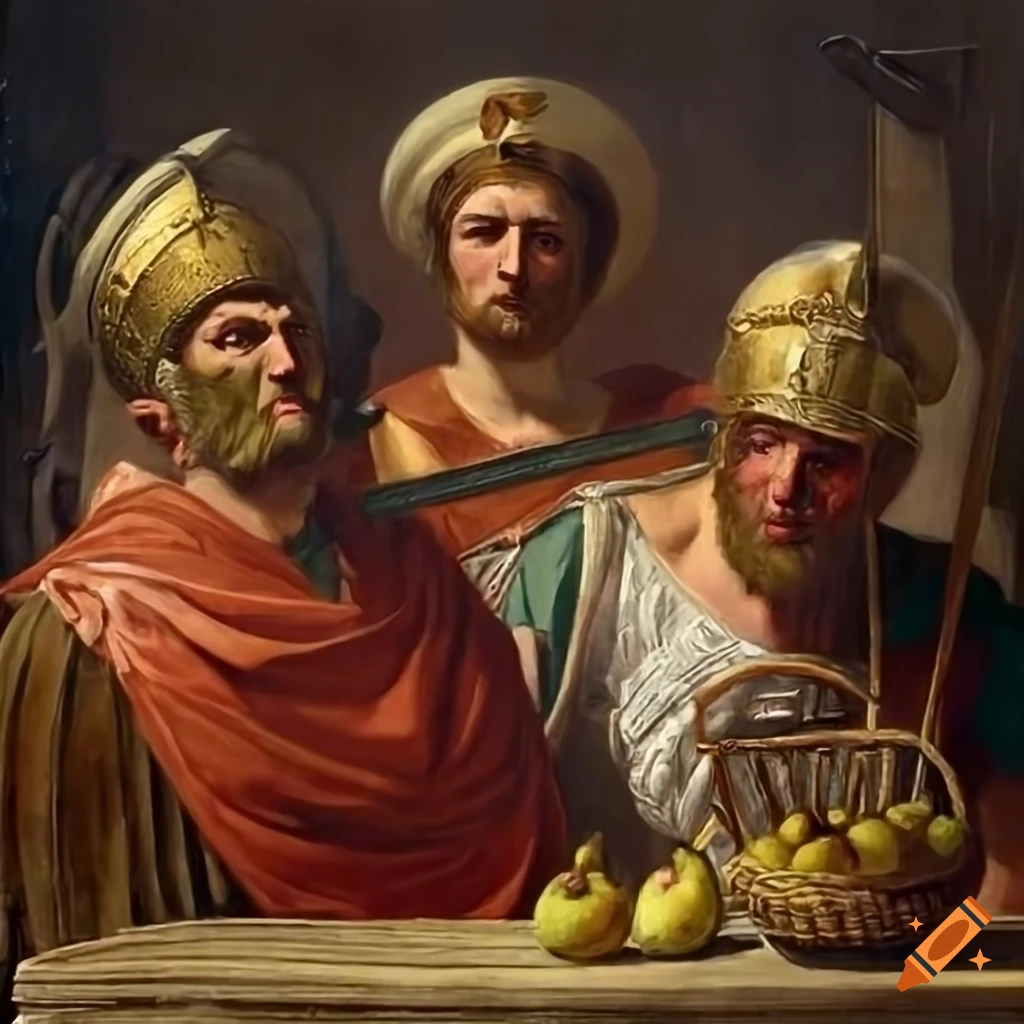 Interpretative painting of cincinnatus receiving ripe pears from the ...