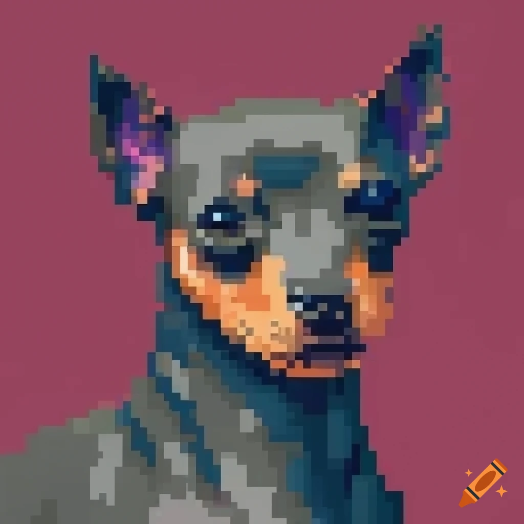 Pixel art of a prague ratter dog breed with dithering technique on Craiyon