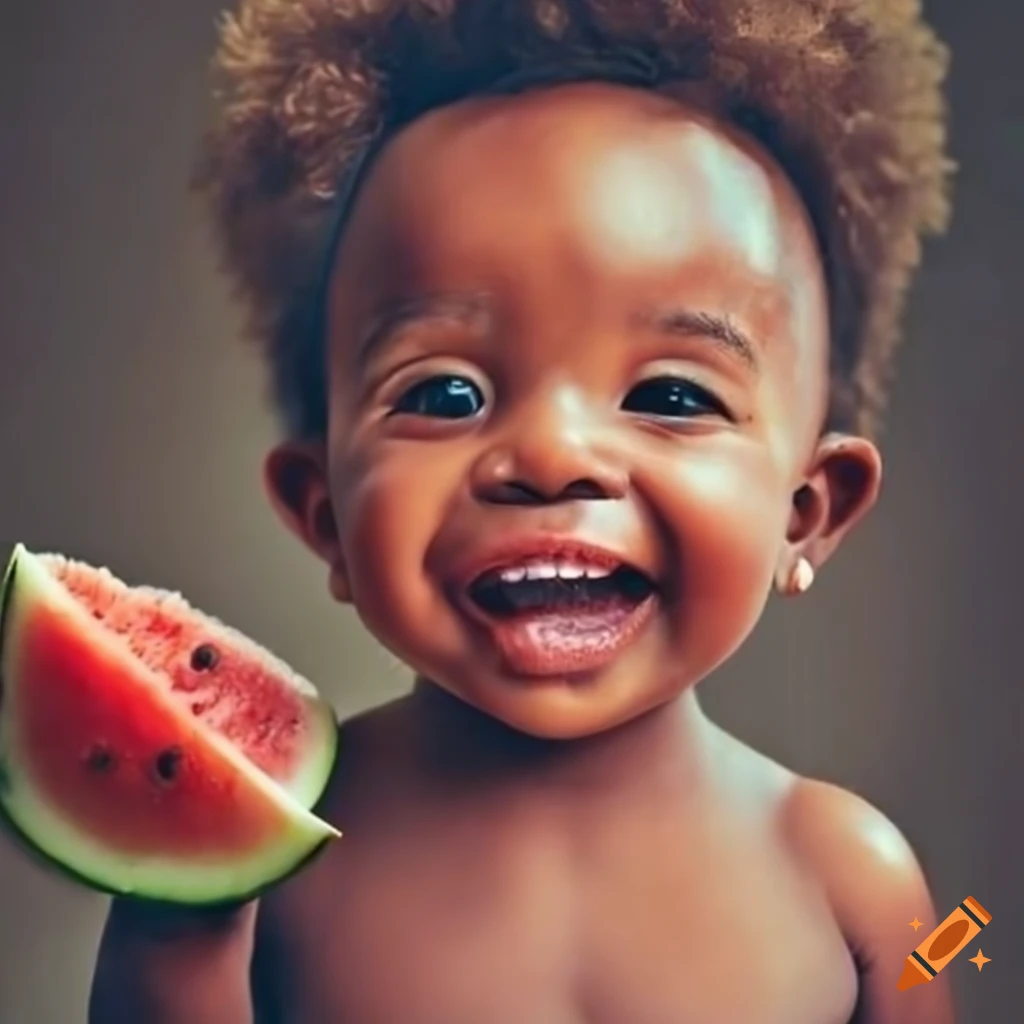 Smiling African baby with watermelon on Craiyon