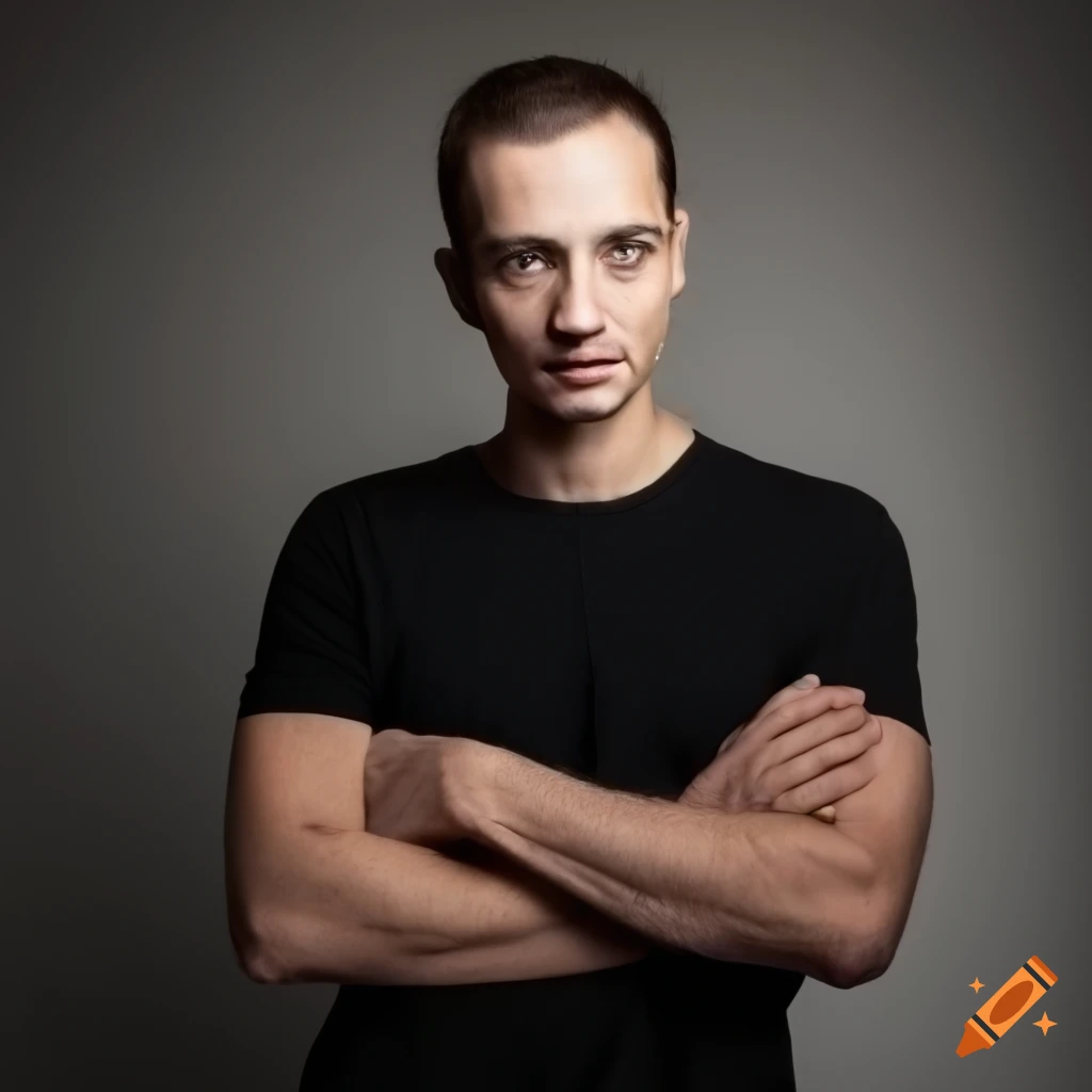 Portrait of a 35-year-old man in a black shirt on Craiyon