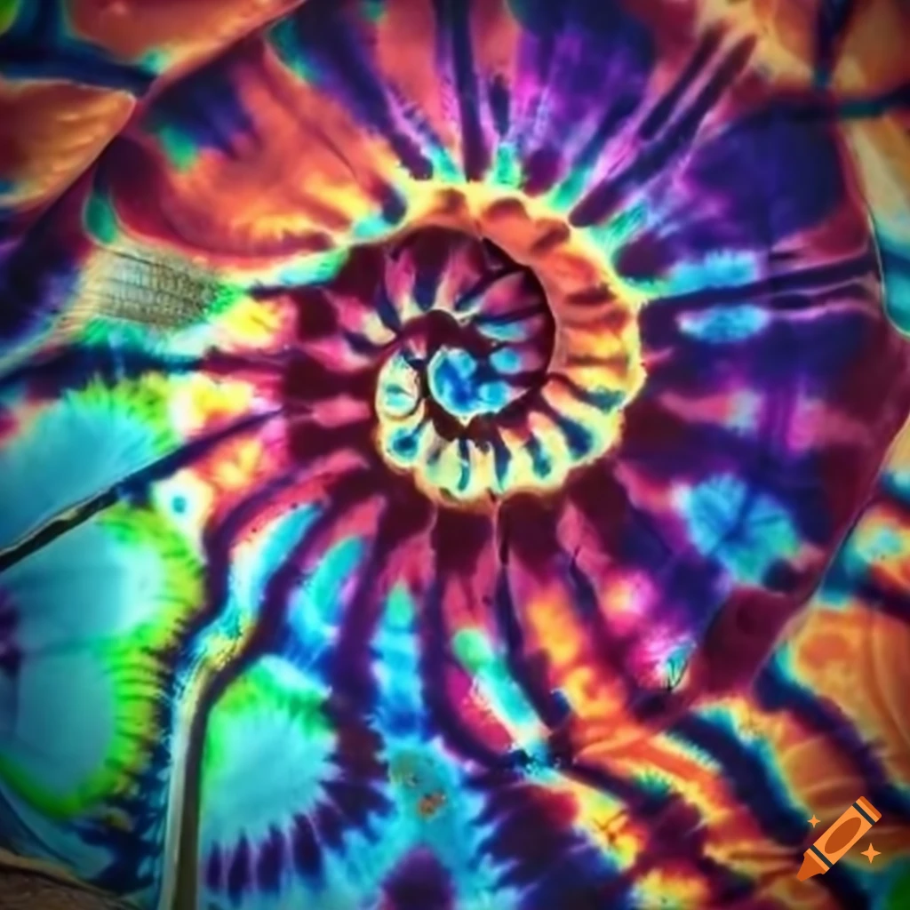 Colorful nautilus shell with intricate tie-dye patterns on Craiyon