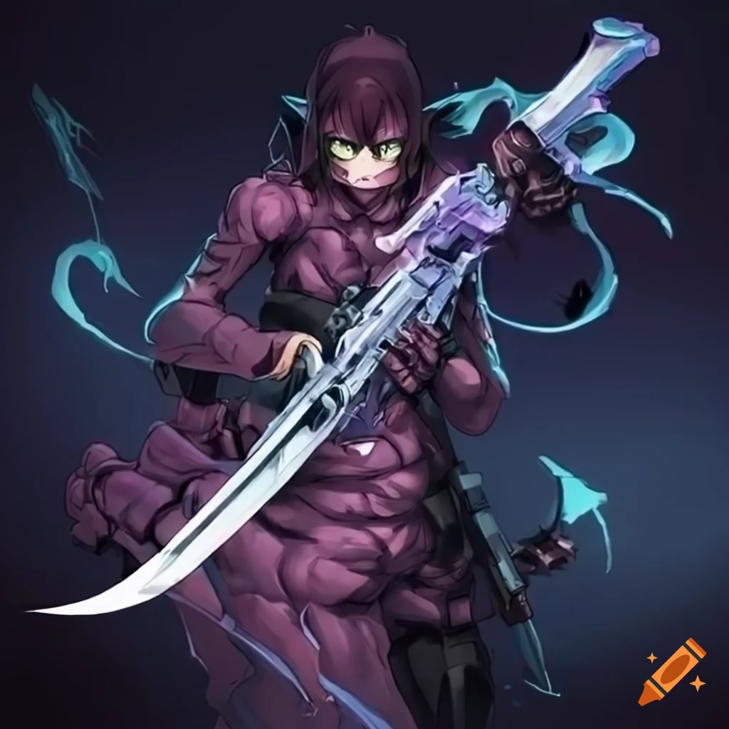 Anime fantasy demon with pulse guns and blade in moonlit soldier attire ...