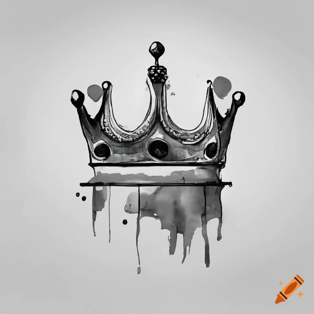 Minimalist design of a sword above a king's crown in black and white on ...