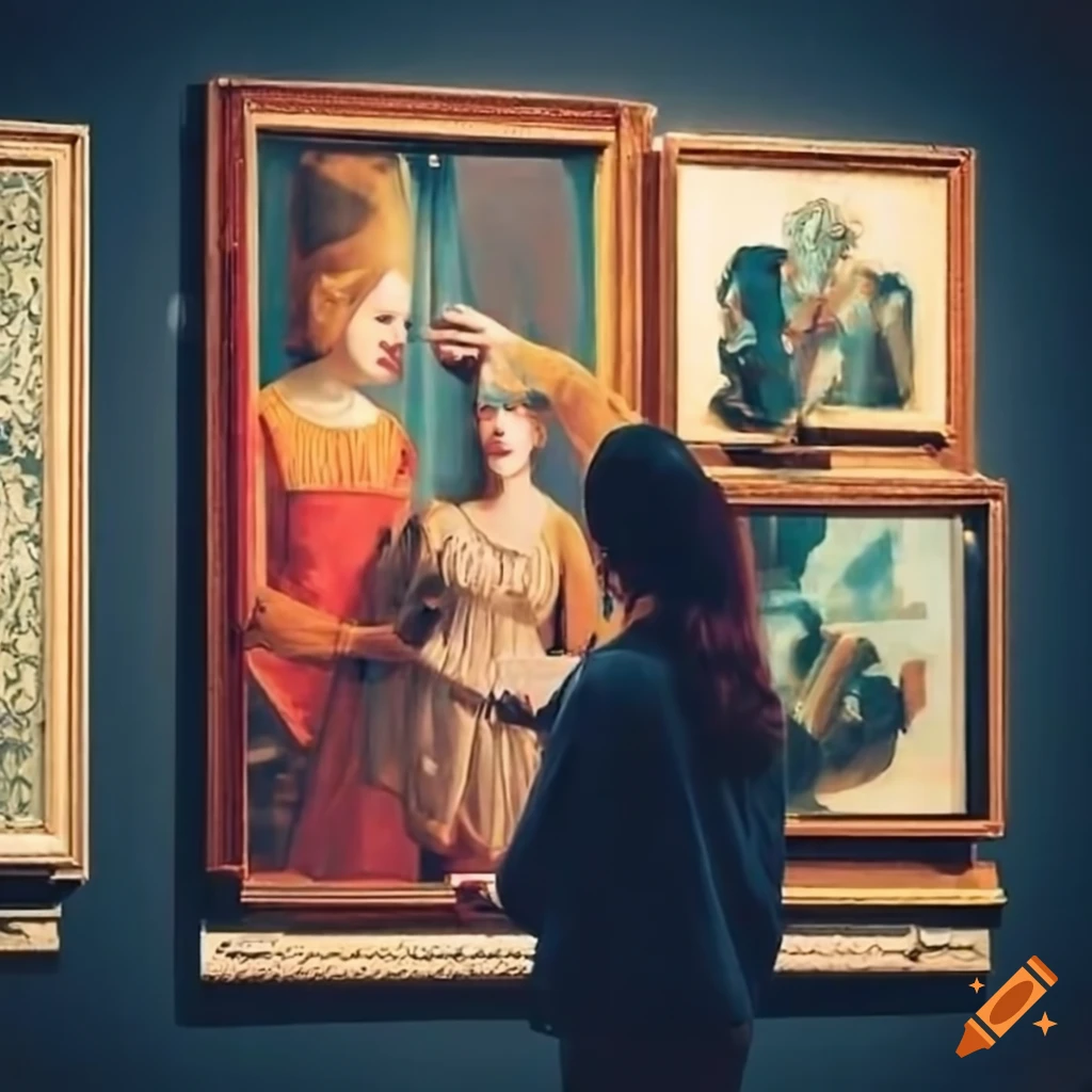 Couple admiring art in a museum on Craiyon