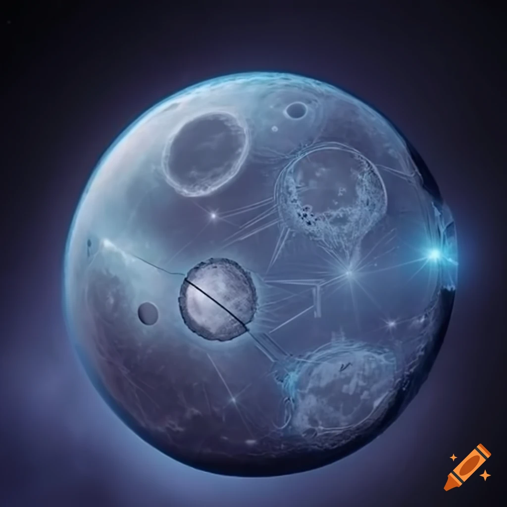 Blueprint of futuristic multi-level space station on moon crater on Craiyon