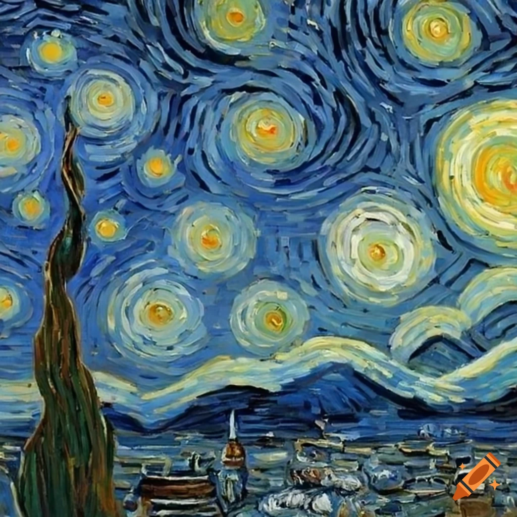 Starry night masterpiece by vincent van gogh in impressionist style on ...