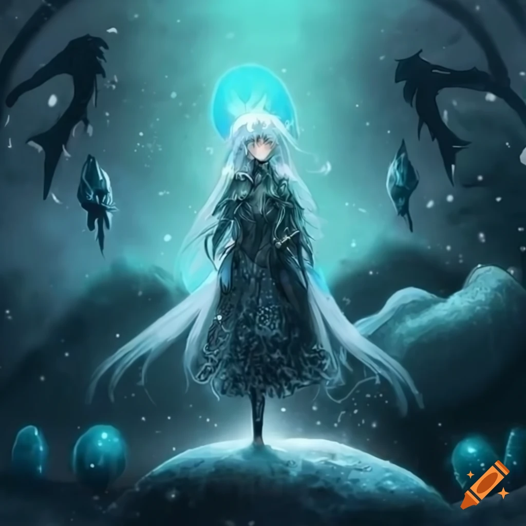 Fantasy scene with griffith evil berserk angel egg in snow fields under ...