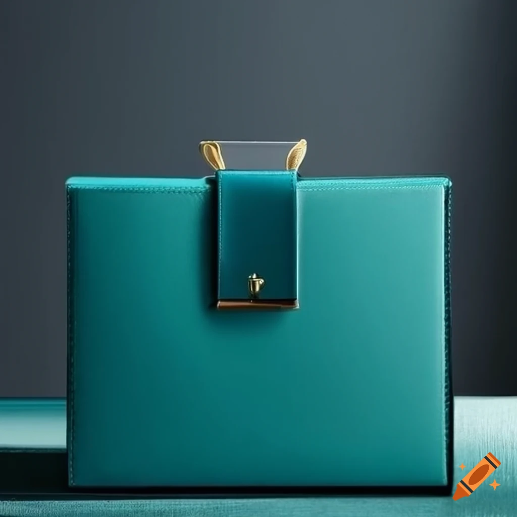 Dark teal ultra-luxury fashion box partially unpacked on Craiyon