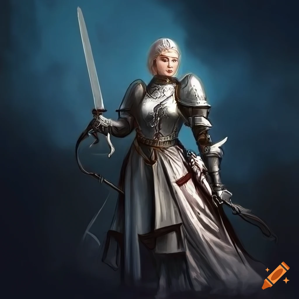 Noble lady knight on horseback with her sword raised on Craiyon