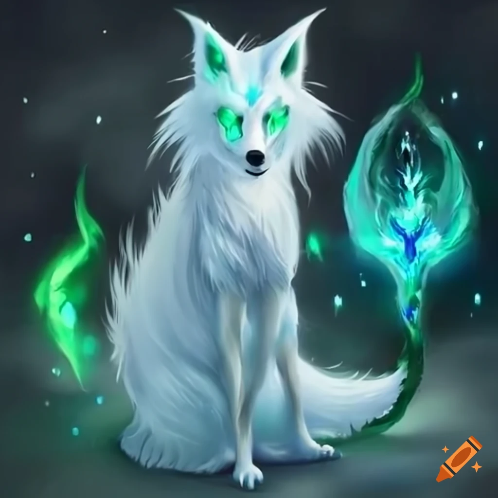 White and green fox elemental spirit on Craiyon