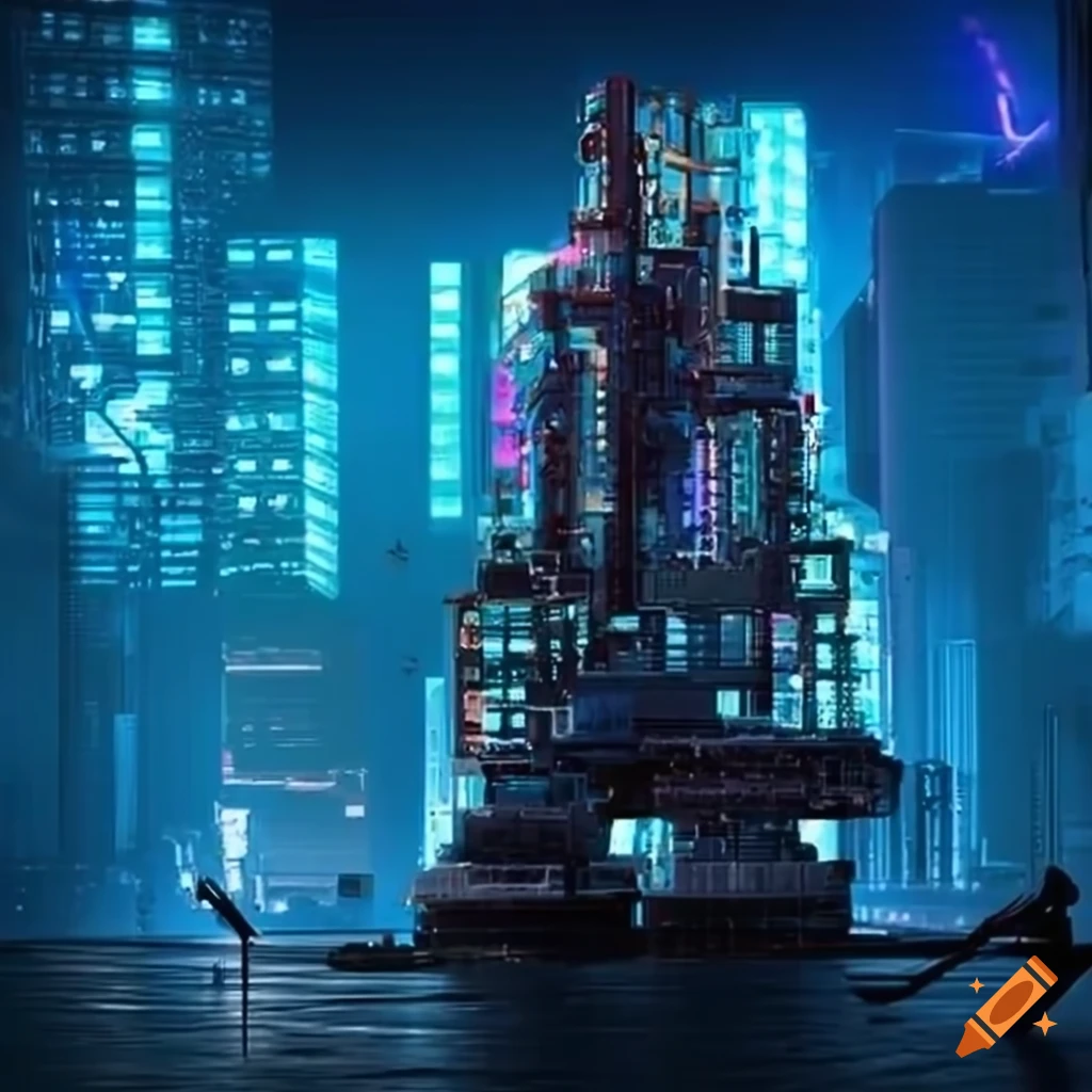 Digital computerized cyberpunk wellbore rig connected to a computer on ...