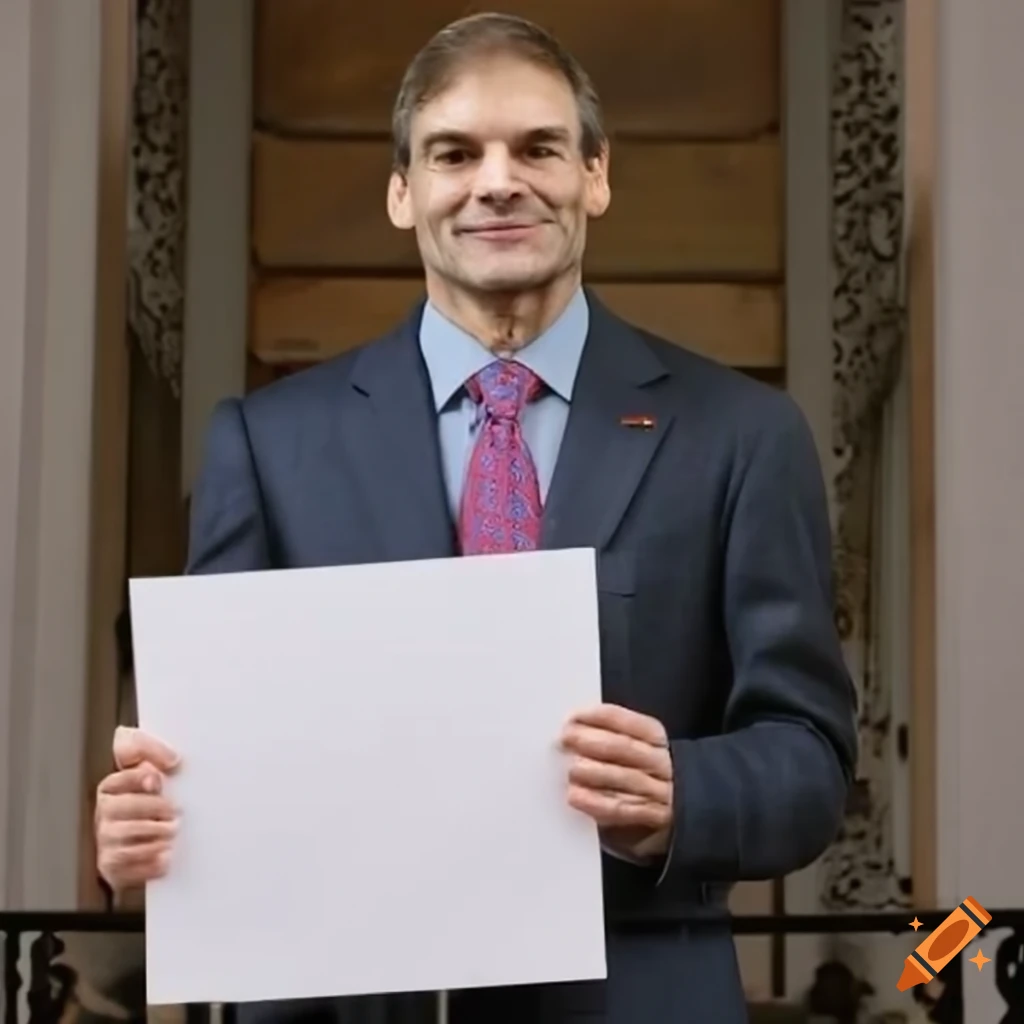 Jim jordan standing and holding a poster on Craiyon