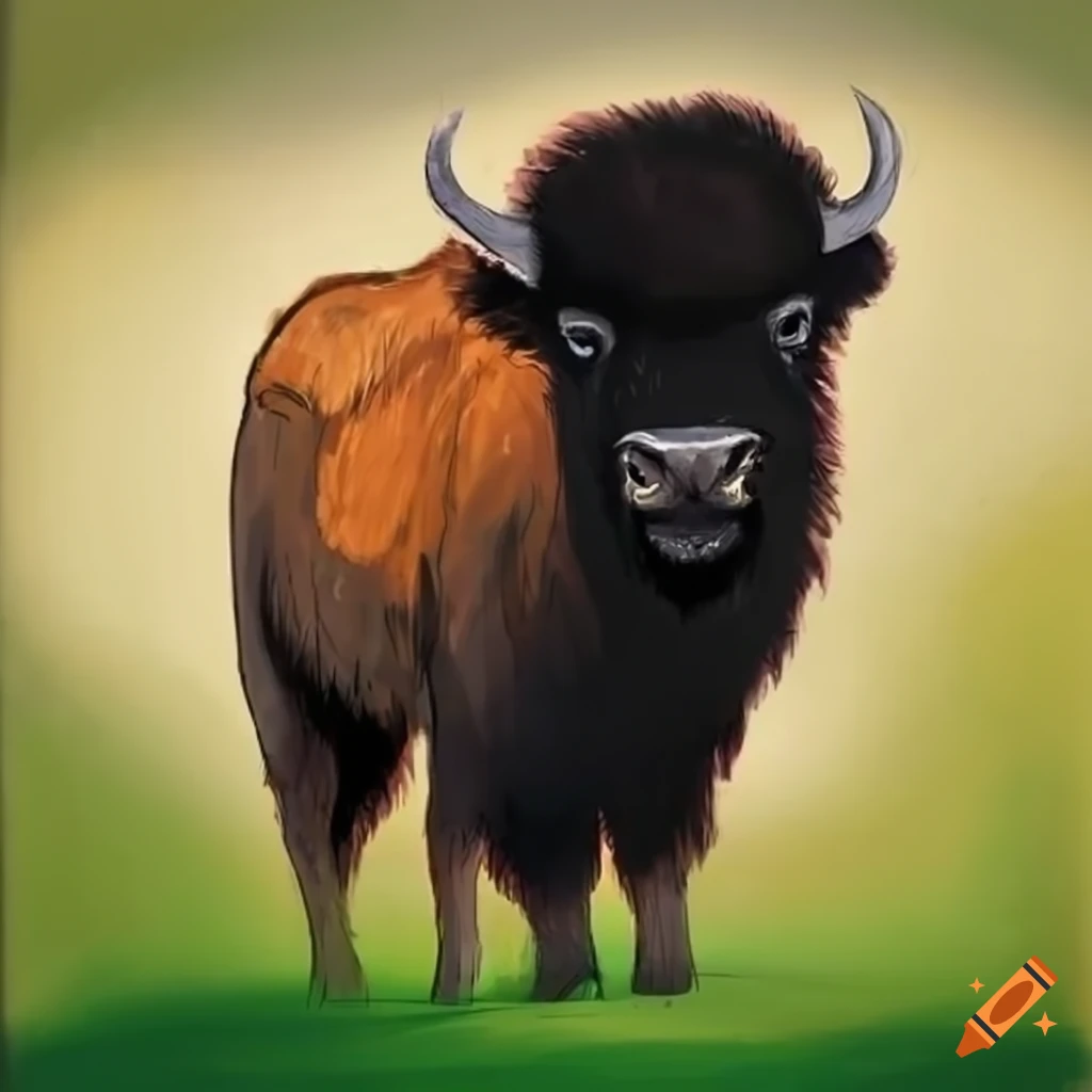 Drawing of a young bison and a cat at Caldis Farm on Craiyon