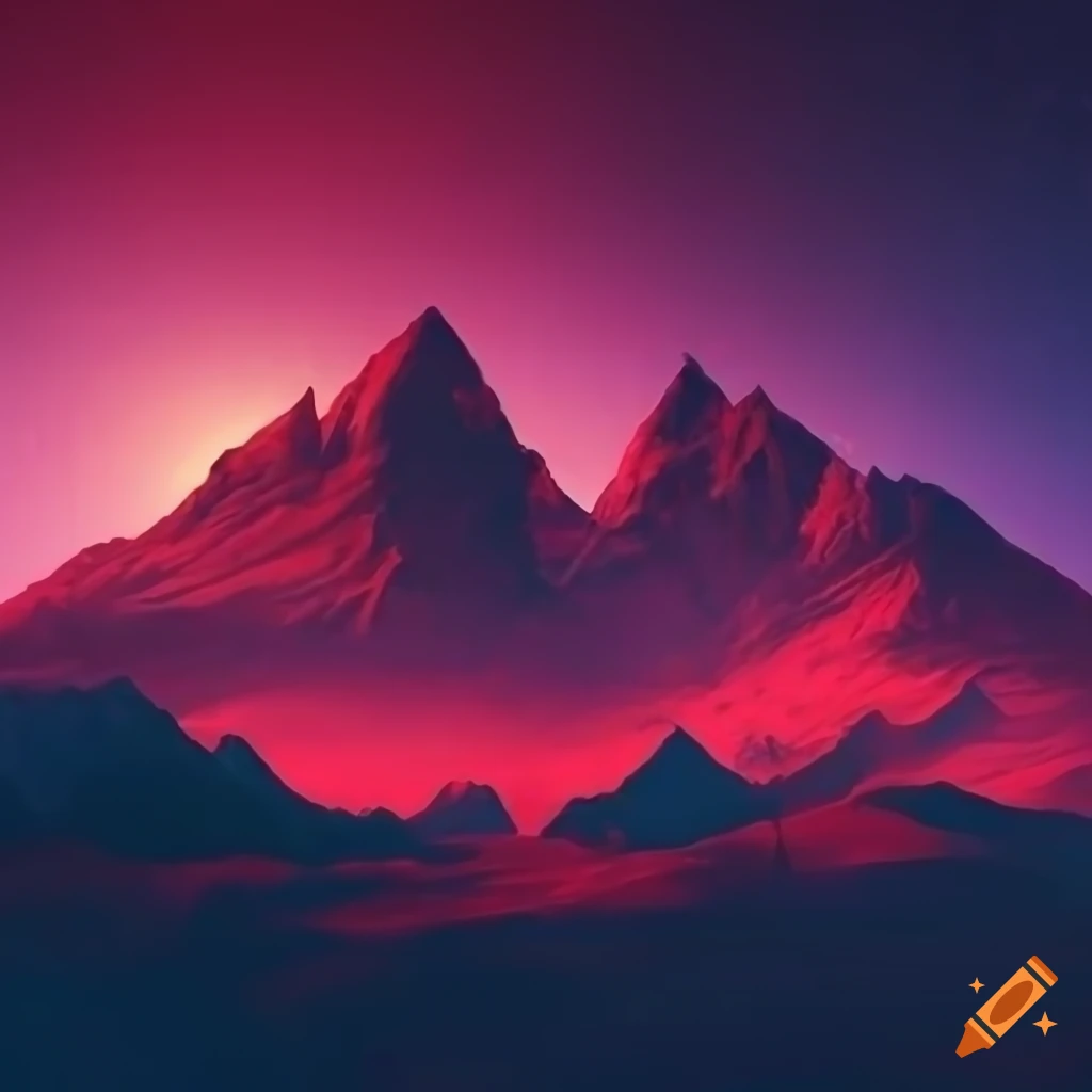 Red starfall night sky mountains desktop wallpaper on Craiyon