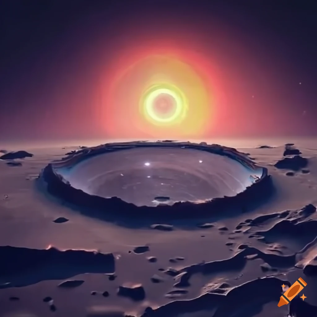 Futuristic space station in a lunar crater landscape on Craiyon