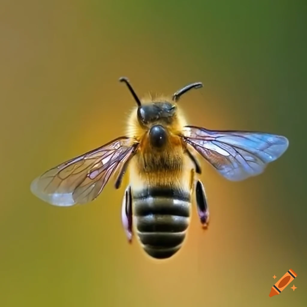 Honey bee hovering to collect nectar from flowers on Craiyon