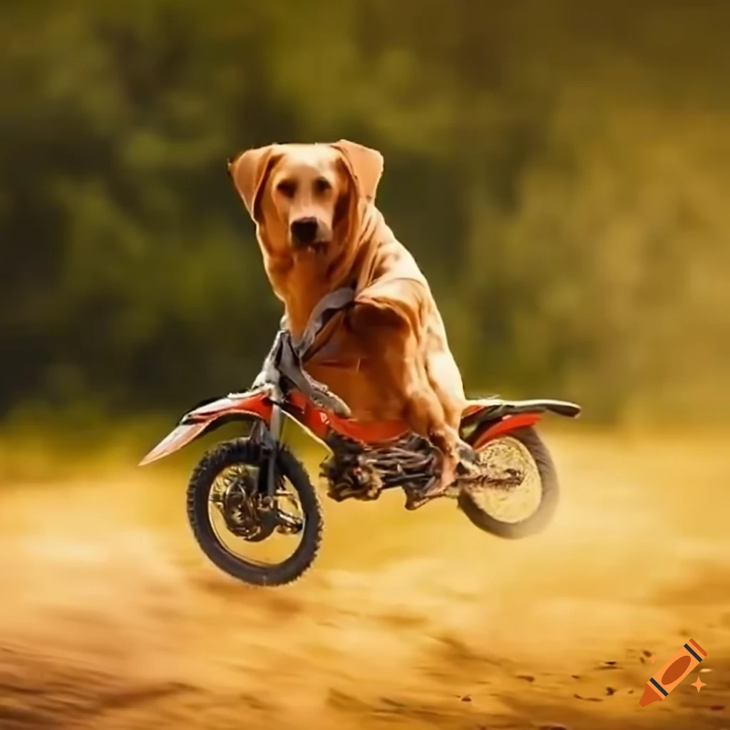 Labrador retriever riding a dirtbike off a jump on Craiyon