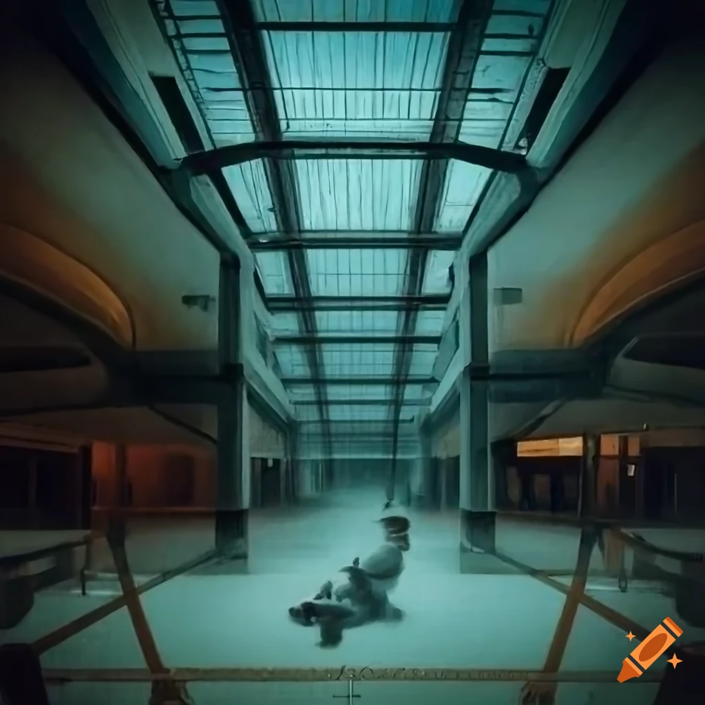 Hyper-realistic modern dead shopping mall hospital airport with ...