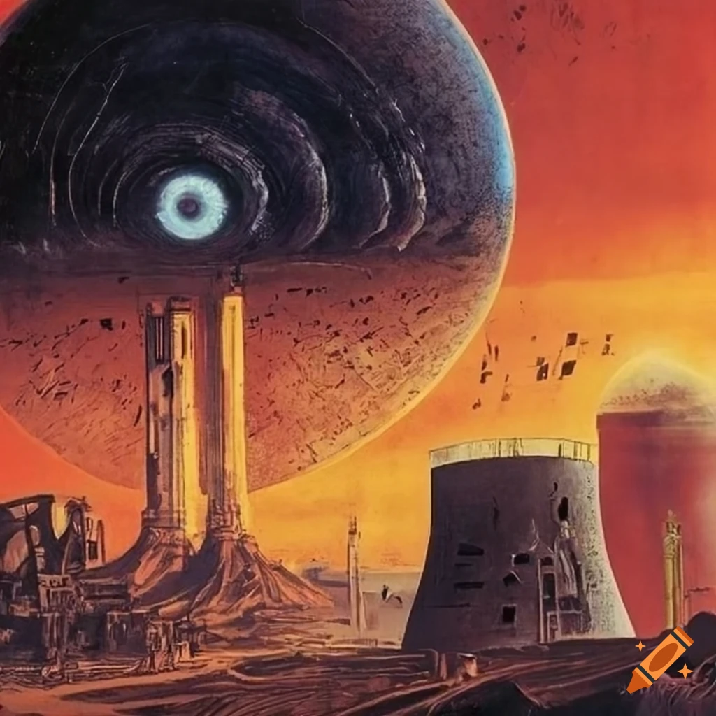 Space-age 1970's sci-fi art print - 'desolate worlds' depicting an ...