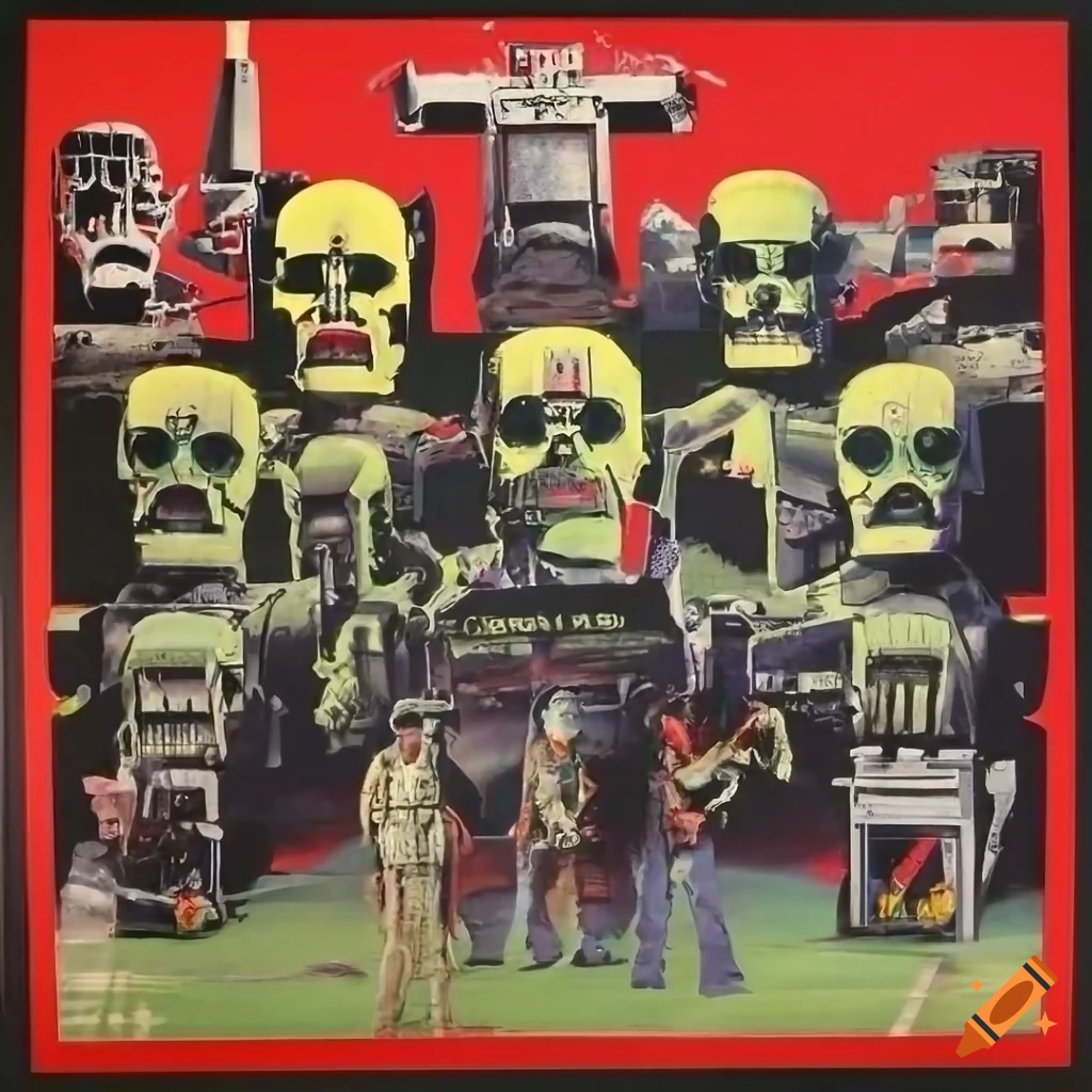 Collage horror movie poster painting with robot zombies, helicopter ...