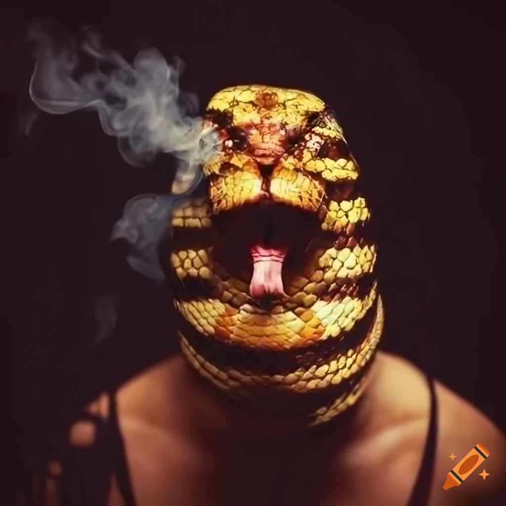 Man in snake costume smoking in vintage 70s style on Craiyon