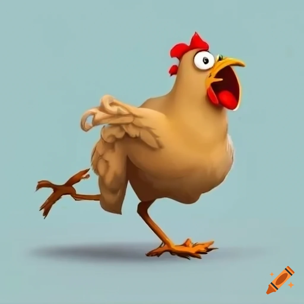 Funny scared chicken cartoon running away on Craiyon