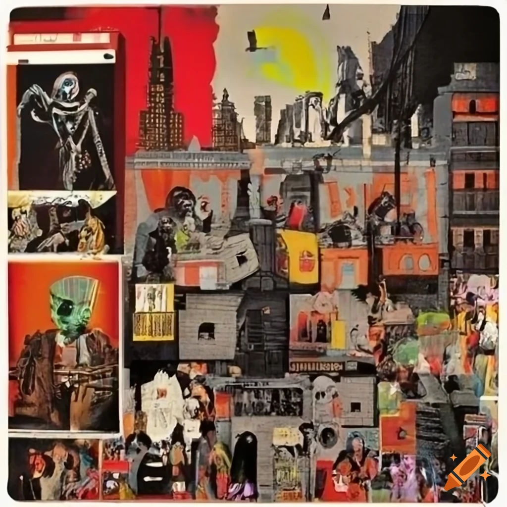 Collage movie poster painting of robot zombies in a 60s grindhouse ...