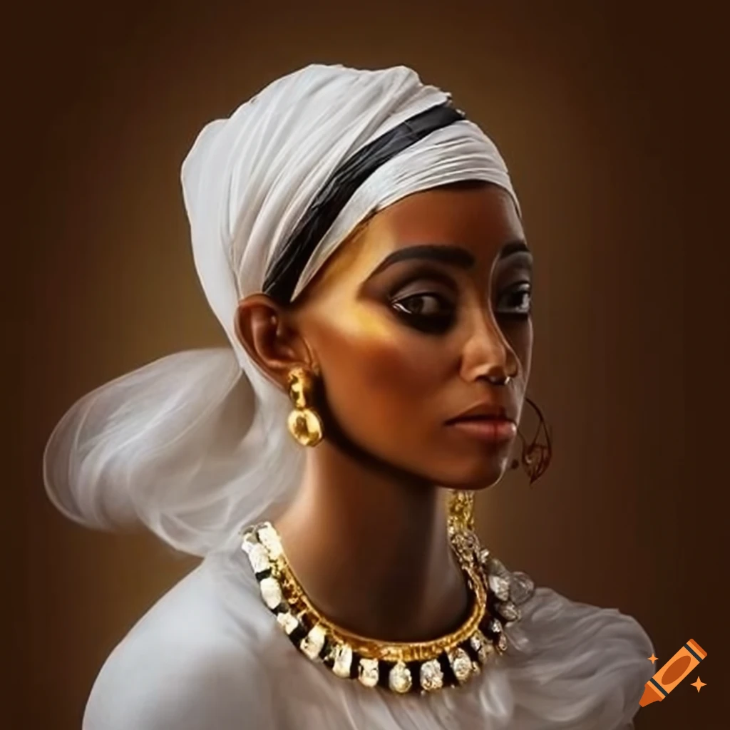 Dignified egyptian figure in white turban and gold ankh necklace on Craiyon