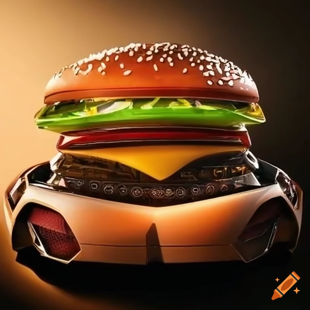 Lamborghini supercar creatively shaped like a burger on Craiyon