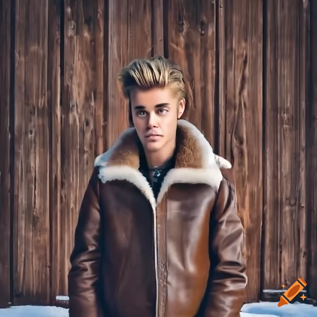 Singer in brown sheepskin bomber jacket and black leather trousers ...