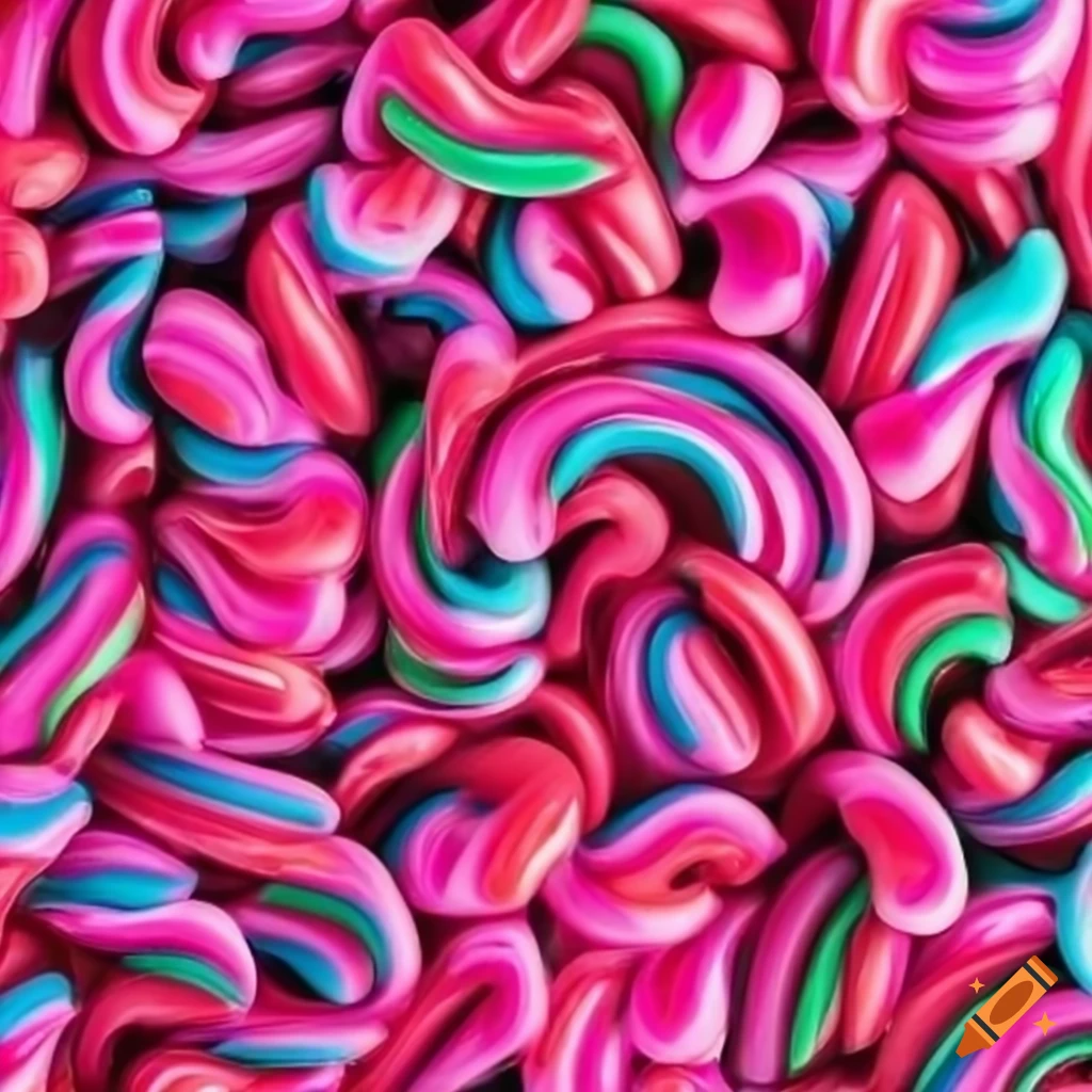 Multicolor licorice swirl on plain crystal sugar pink background on Craiyon