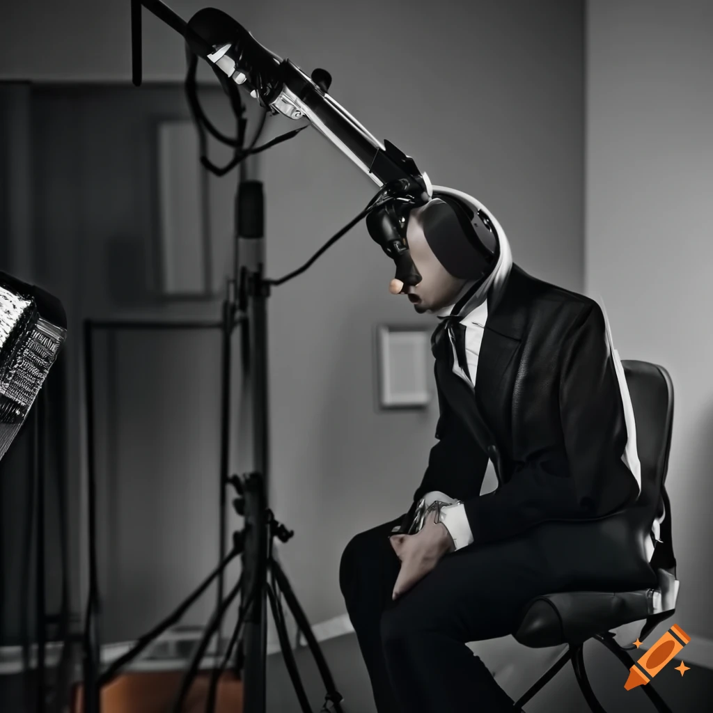 Secret agent recording music in a sound studio on Craiyon