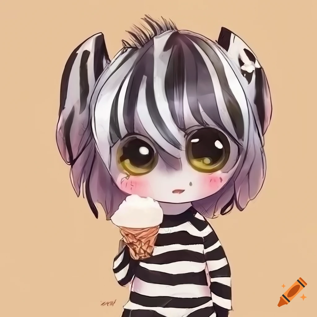 Cute chibi zebra enjoying ice cream treat on Craiyon