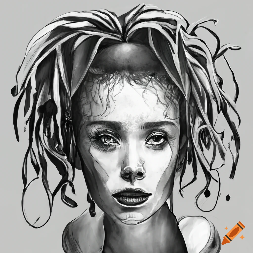 Black and white tragic drawing on Craiyon