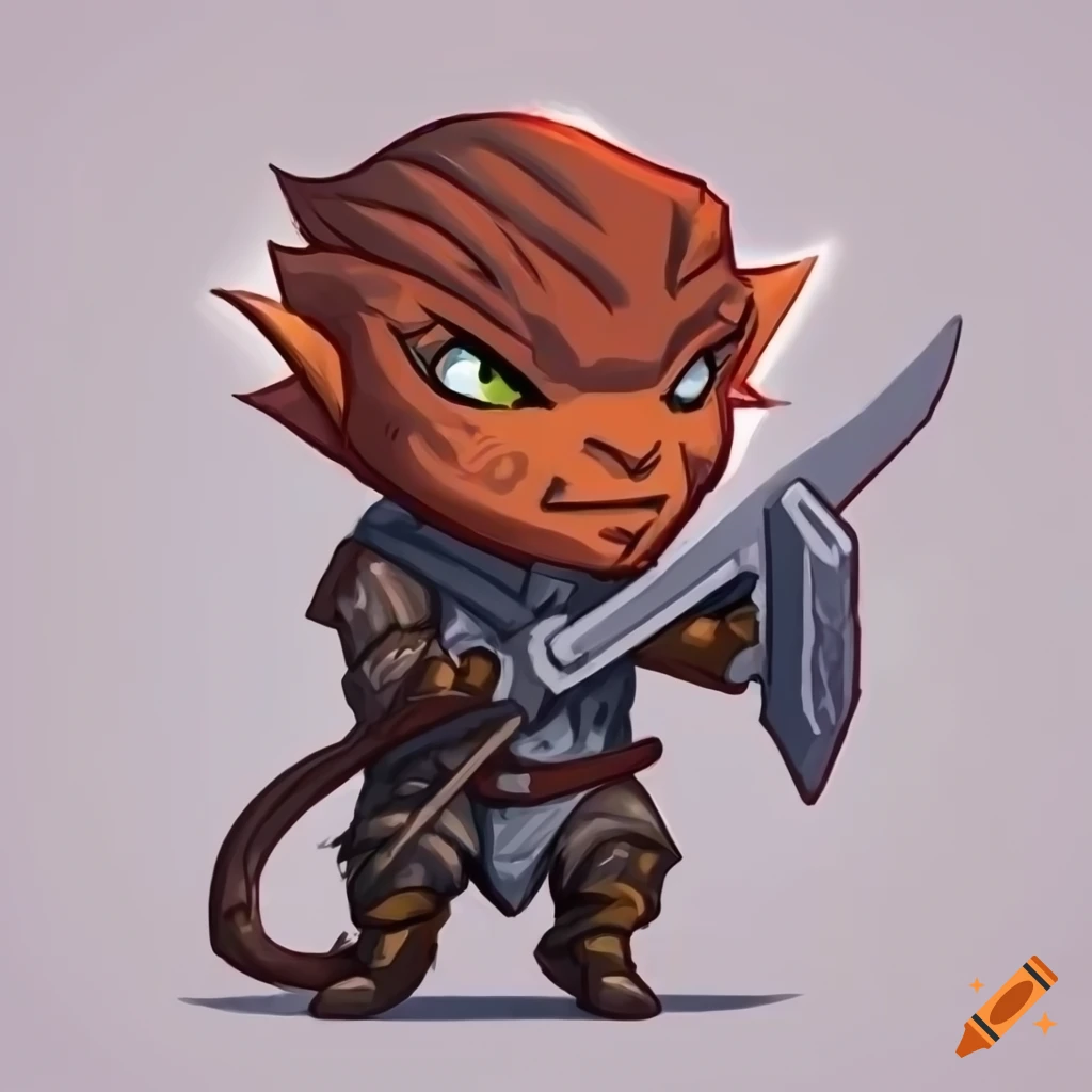 Chibi-style dragonborn fighter with a sword on Craiyon