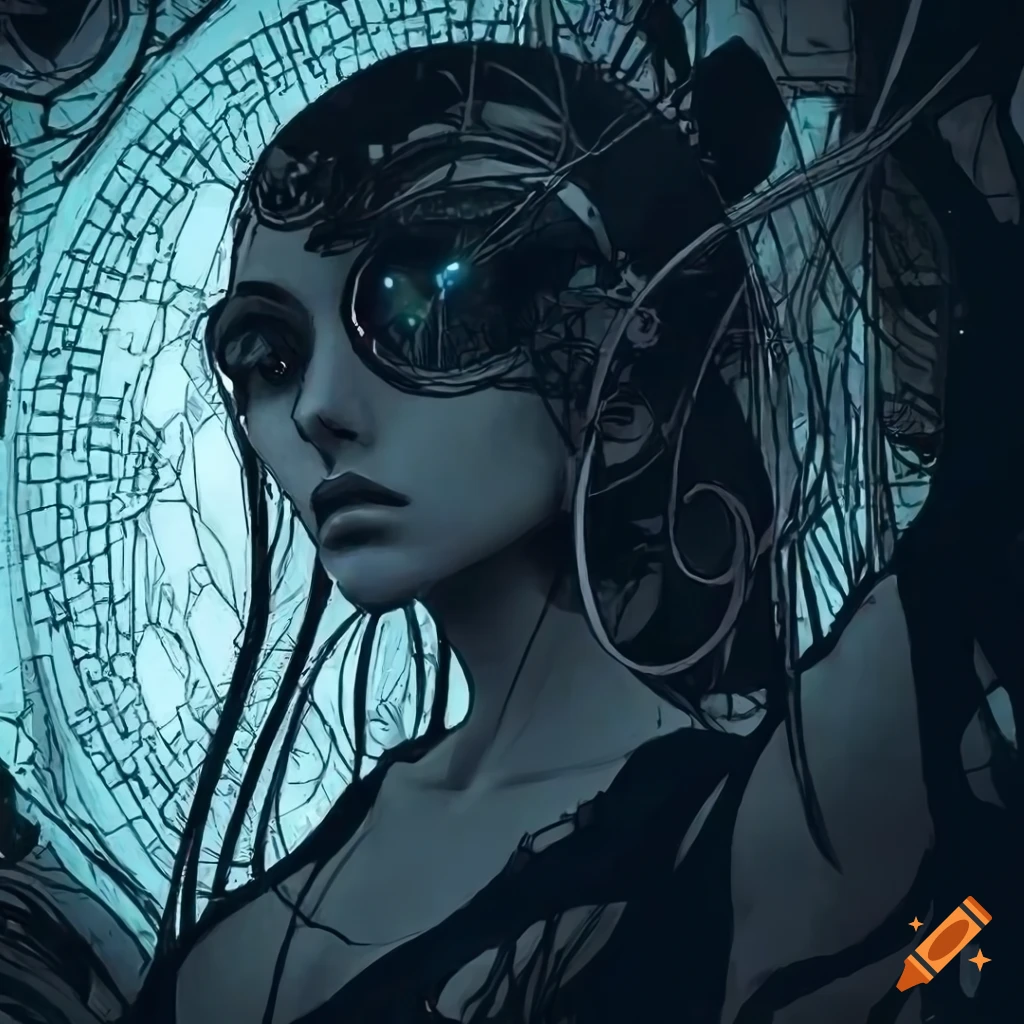 Scifi architecture with pretty women under a full moon in a biopunk ...