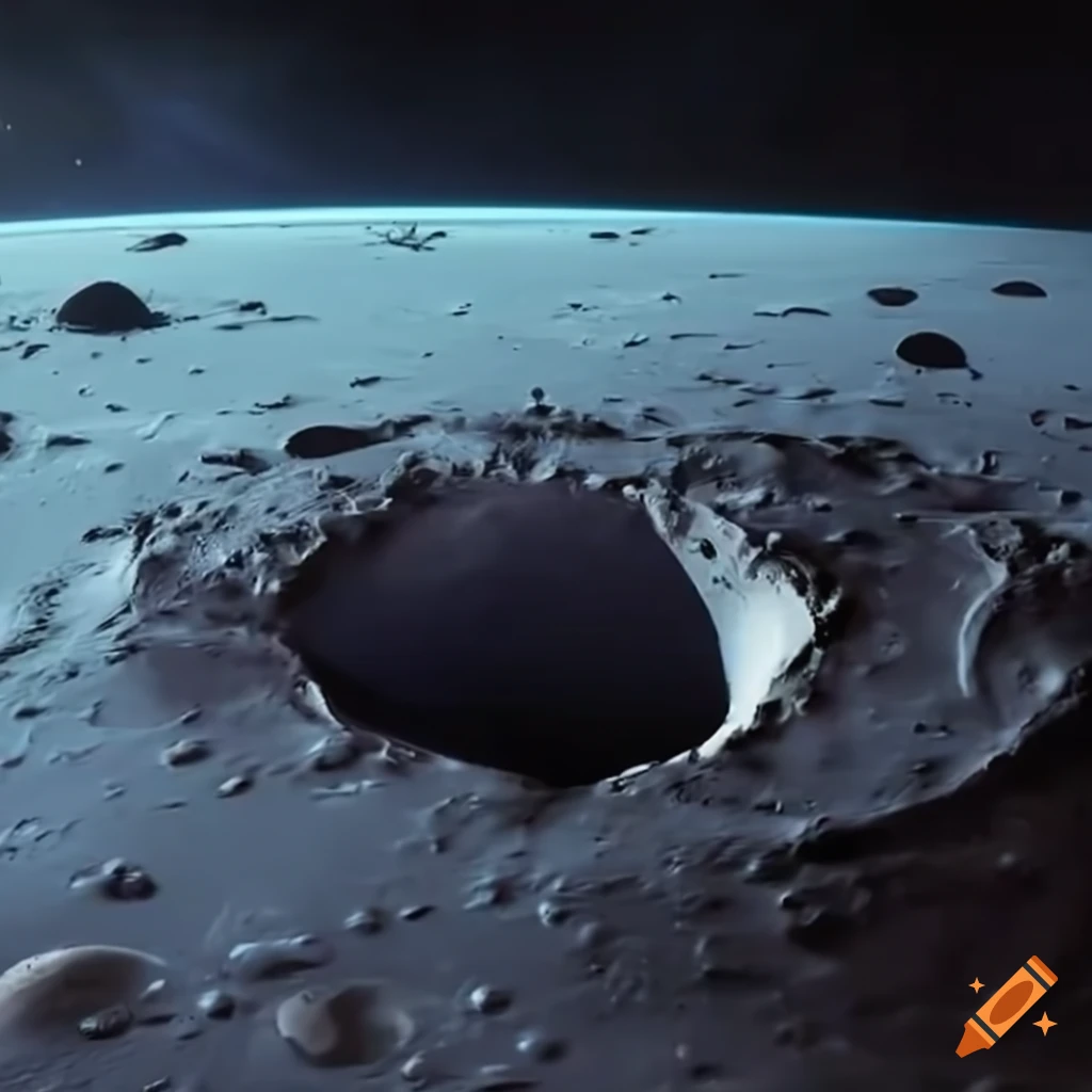 Futuristic space station in a lunar crater on Craiyon