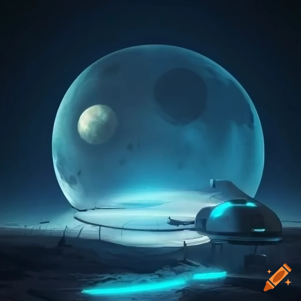 Futuristic space station with glowing structures in the lunar landscape on Craiyon