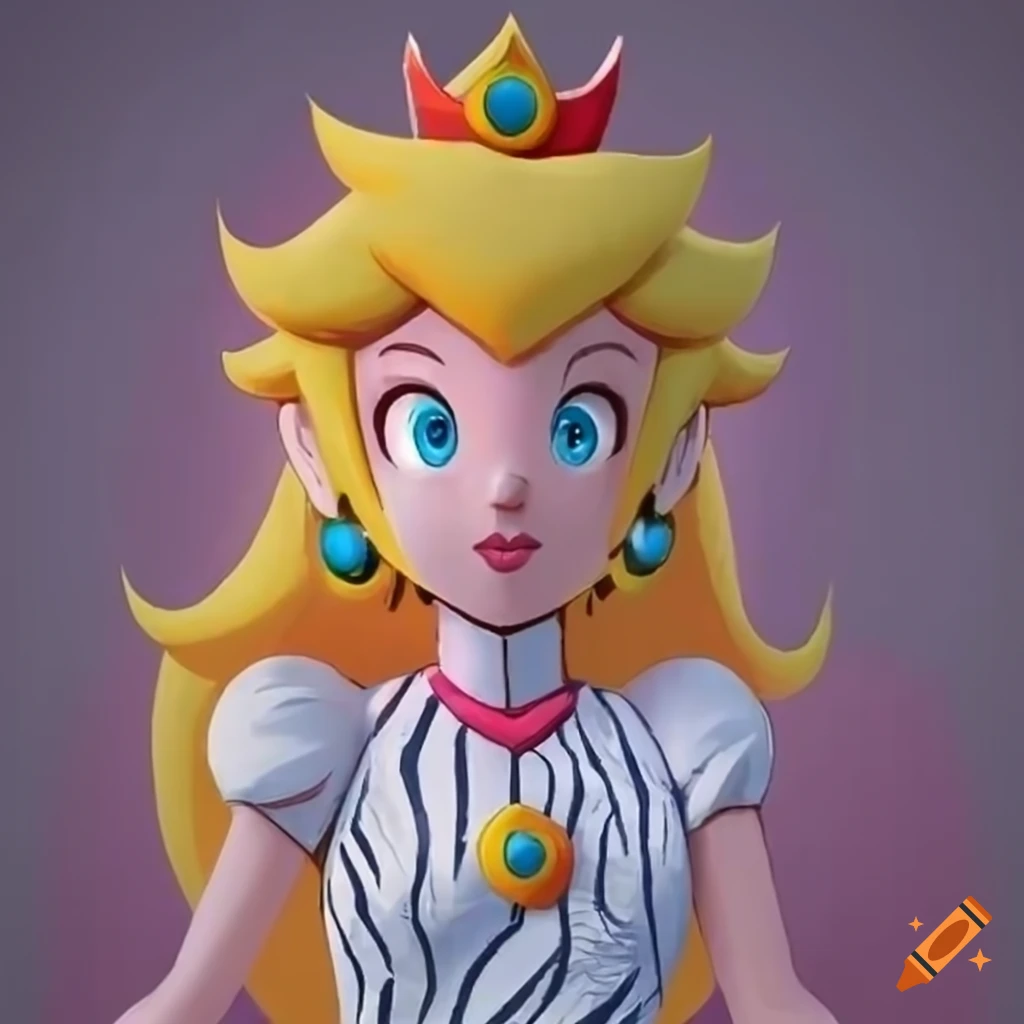 Princess peach with red hair in a white zebra print dress on Craiyon