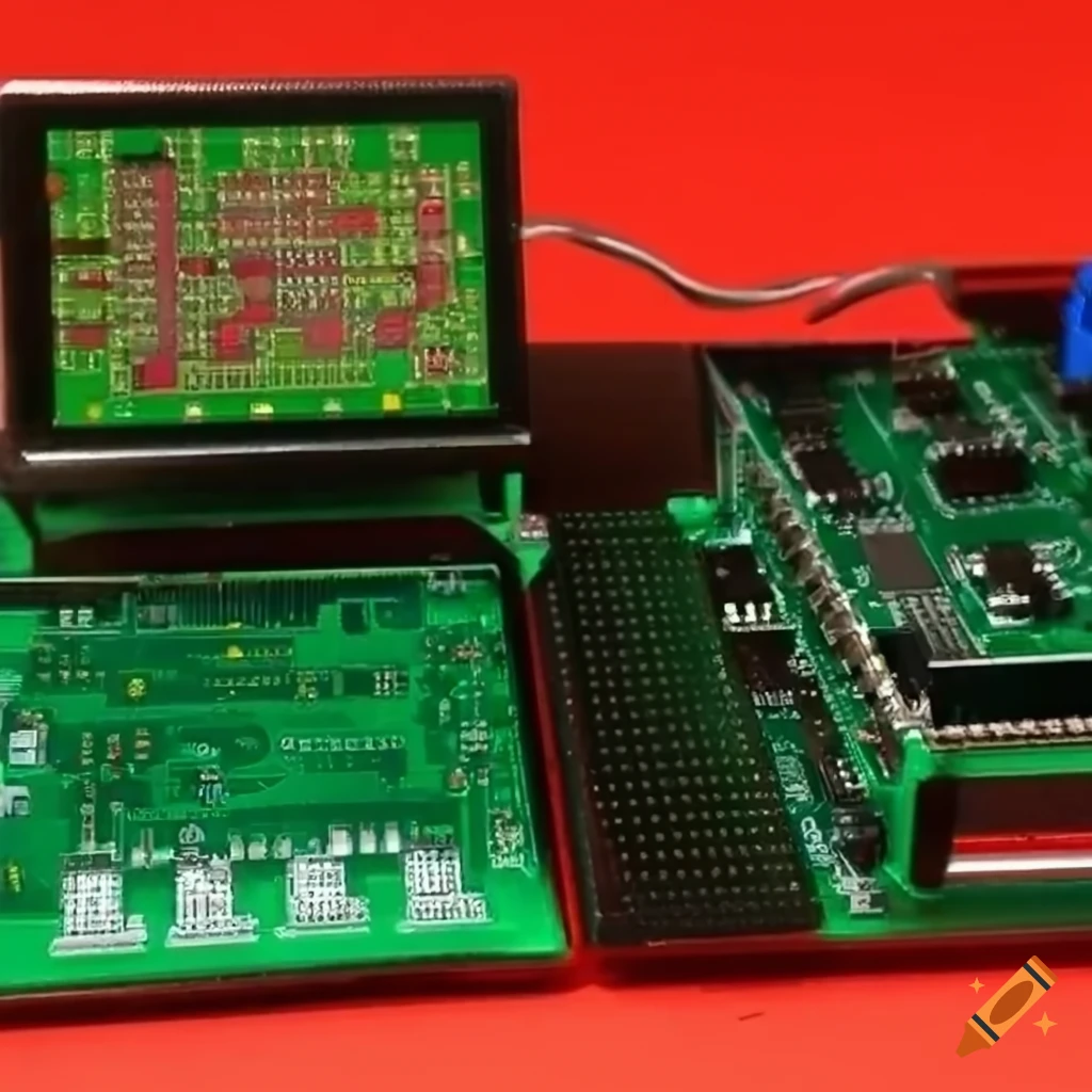 Pcb testing station with bed of nails, red buttons, leds, and lcd ...