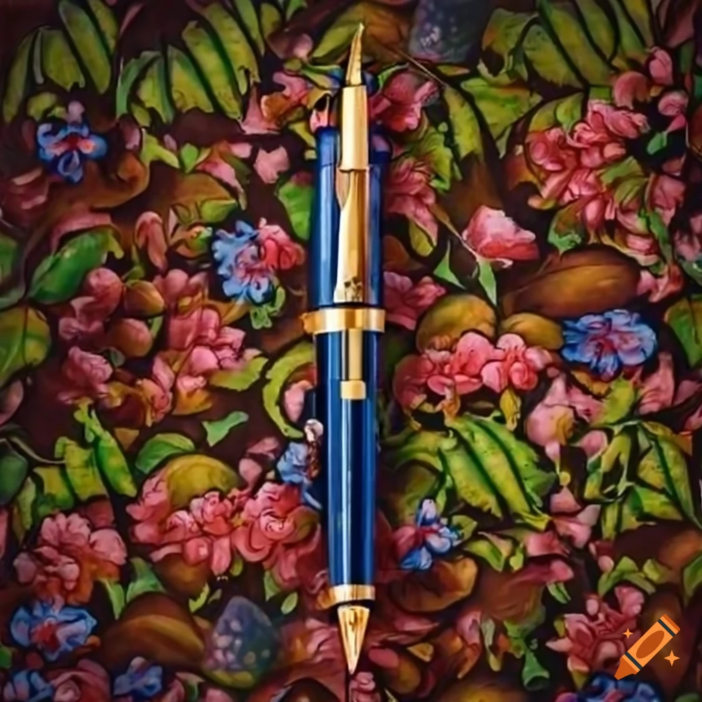 Fountain pen on vines and flowers, Kehinde Wiley style on Craiyon