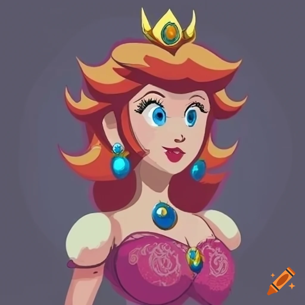 Artistic interpretation of Princess Peach with red hair in flapper attire on Craiyon